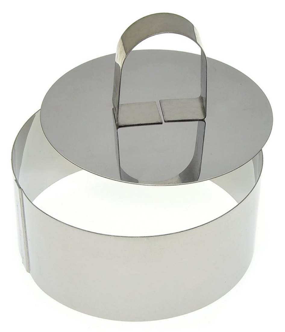 Кольцо кулинарное MultiDom / МультиДом Круг с крышкой-прессом, из нержавеющей стали, диаметр 10см, высота 4.5см