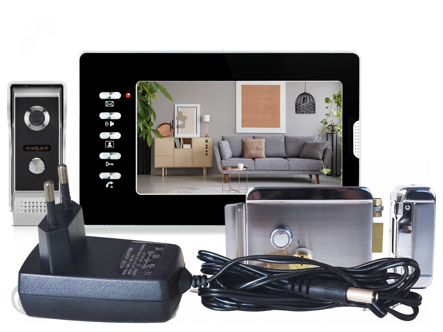 Набор: цветной видеодомофон EP-7300-B и замок AX-042 (K81222MOK) и вызывная панель - замок электромеханический с домофоном