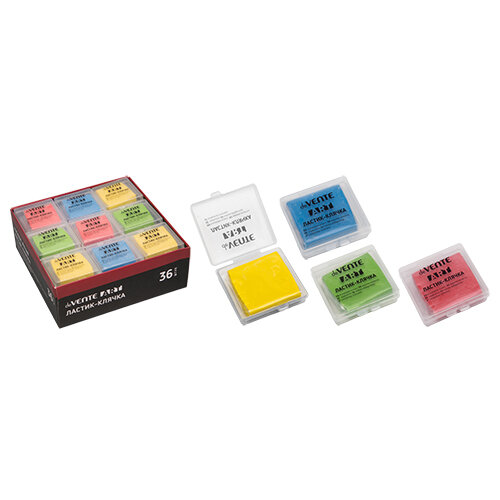 Ластик-клячка " deVente " Art 40*40*10мм прямоугольный, 4 цвета, каучук, в индивидуальной упаковке, 36 штук