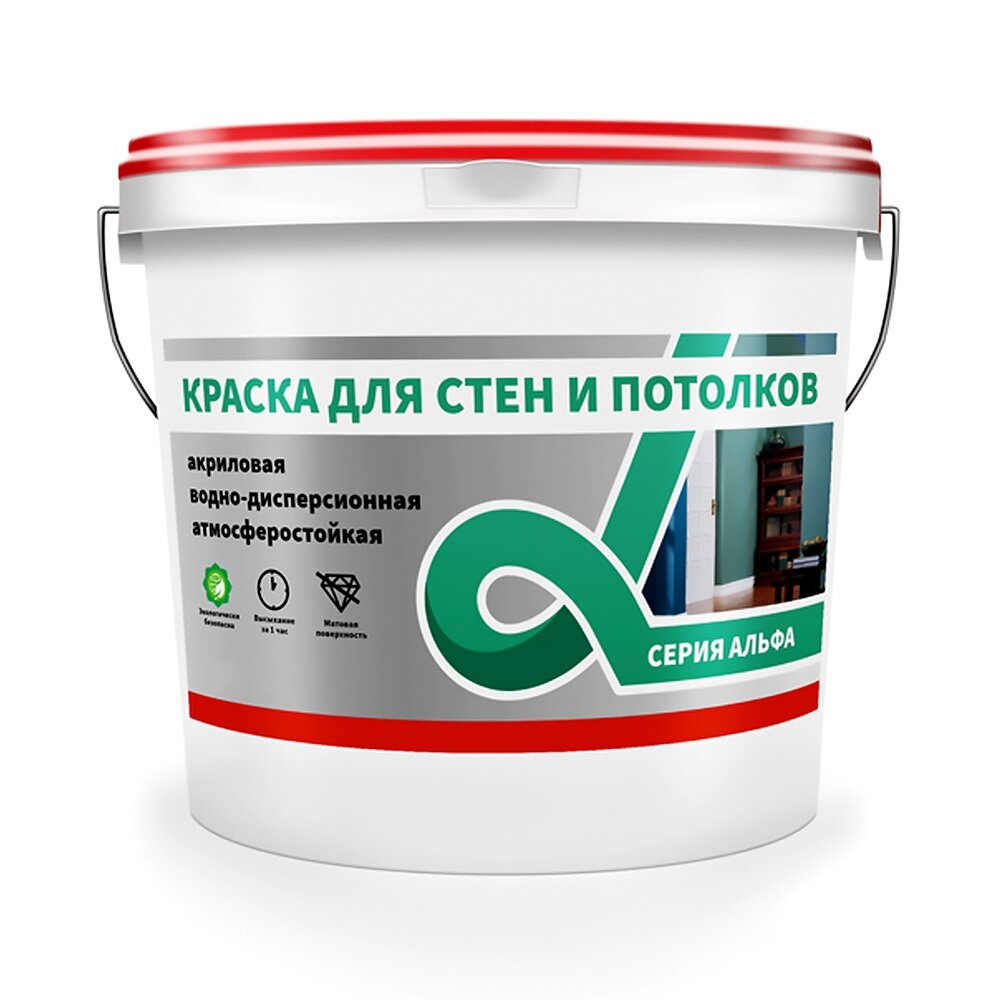 Краска для стен и потолков водно-дисперсионная Alfavit серия Альфа, супербелая, 14 кг