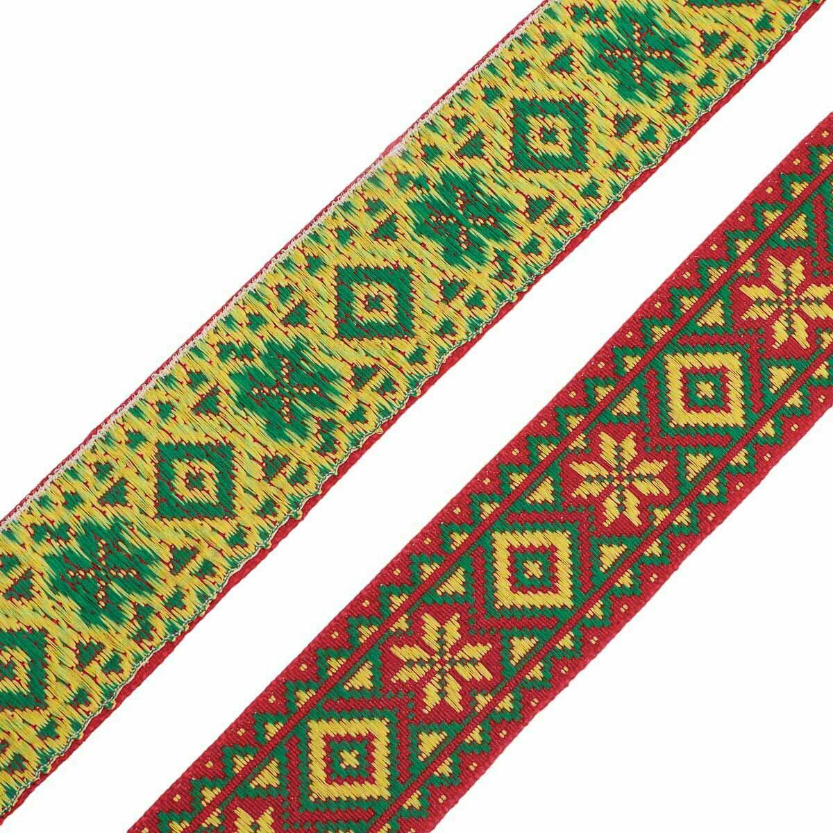 С1853Г17 Лента жаккардовая рис. 9472 32мм*25м (красный/жёлтый/зелёный)