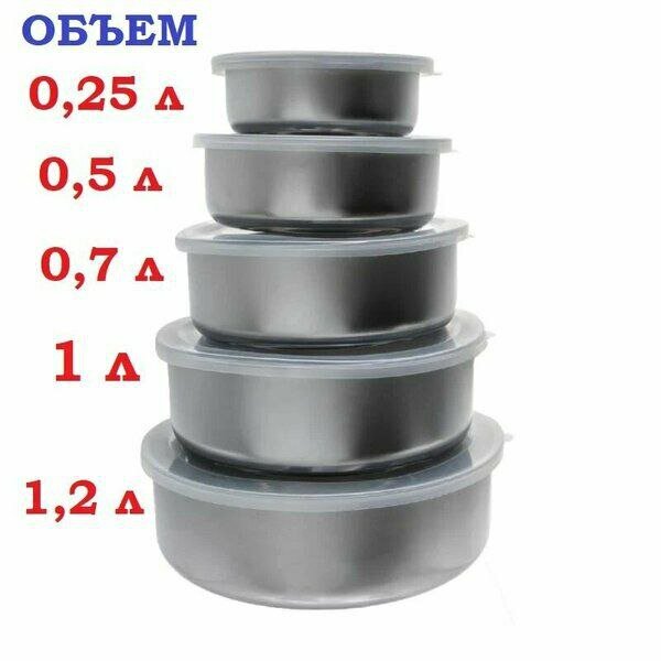 Набор мисок с крышками, нержавеющая сталь, 5 штук, от 0.25 до 1.2 л