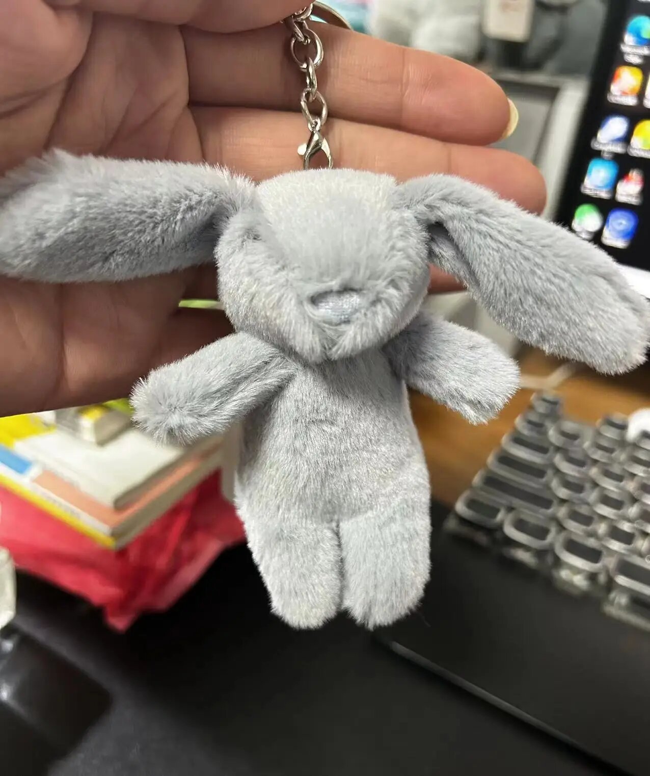 Розовый плюшевый брелок кролик Серый, gray