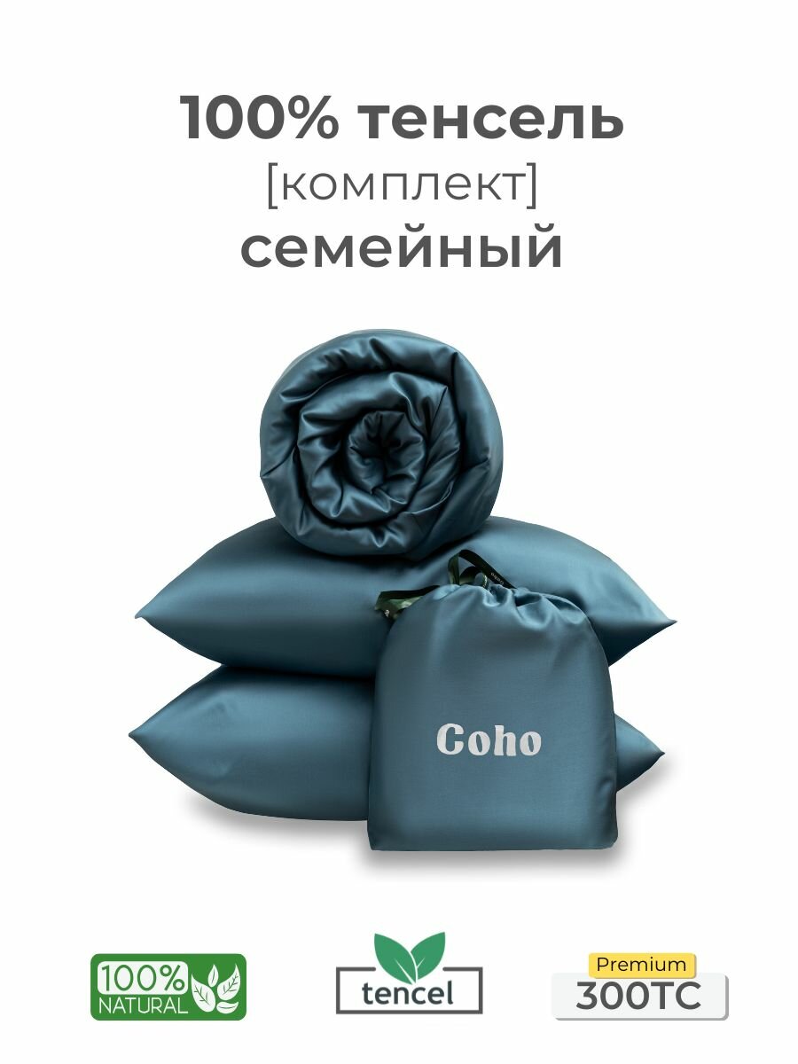Комплект постельного белья, семейный, 50x70, тенсель, серо-голубой, Coho Home