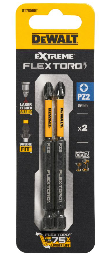 Бита DeWalt FLEXTORQ PZ2, 85мм, DT70566T, 2шт