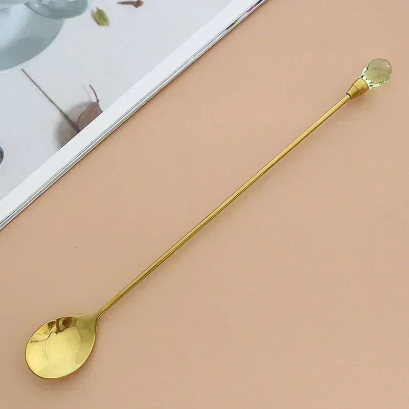 Алмазная ложка DAY DAY FUN из нержавеющей стали Gold Green-CSGJ