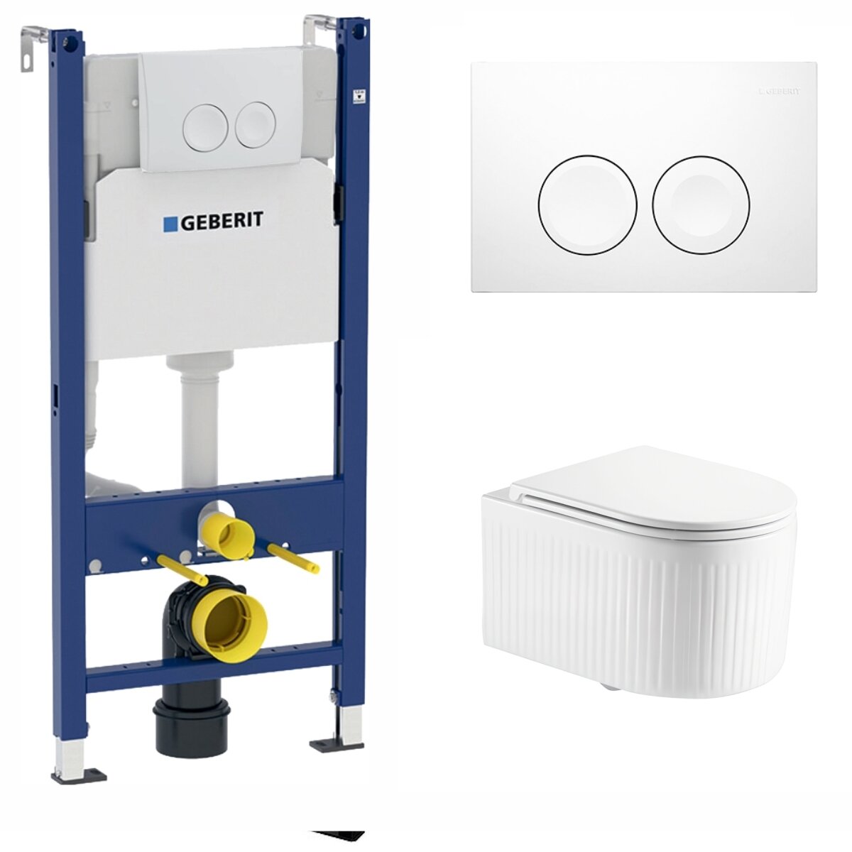 Комплект 3 в 1 инсталляция Geberit Duofix Delta21 + Подвесной унитаз Enio Morris Tornado EN2870511 с кнопкой белой 111.153.00.1+111.839.00.1+115.125.11.1 + EN2870511