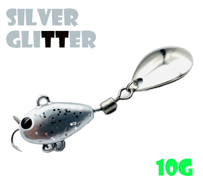 Блесна Тейл-Спиннер для рыбалки Uf-Studio Hurricane 10g #Silver Glitter