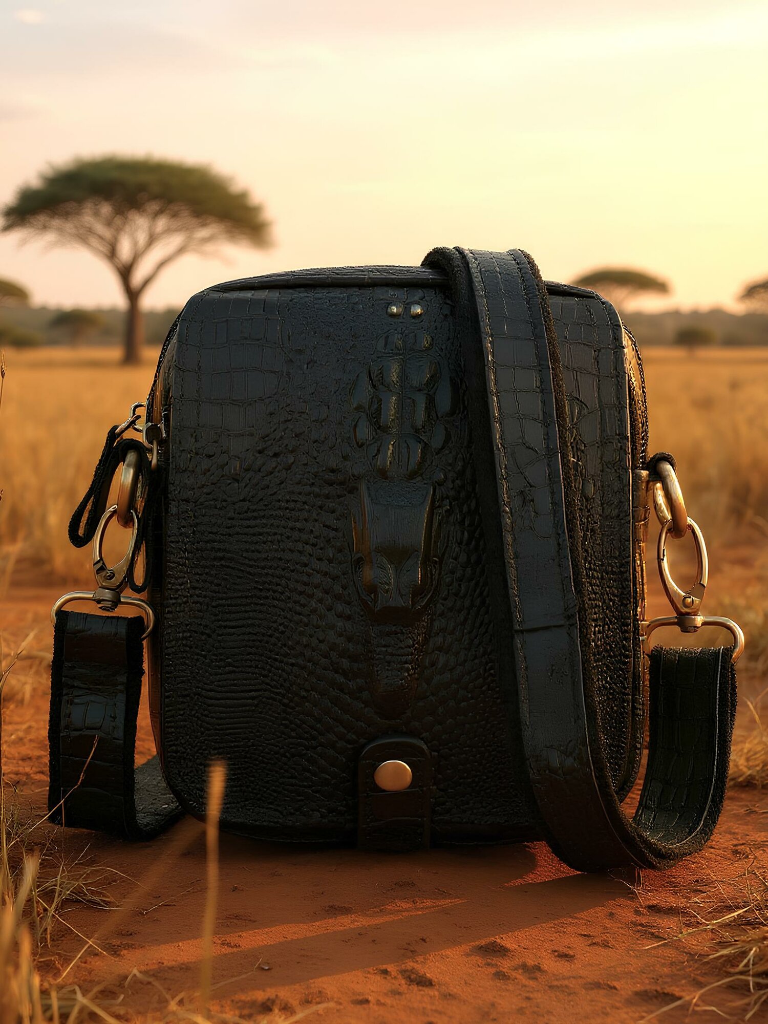 Сумка кросс-боди Сумка мужская кожаная через плечо, натуральная кожа с тиснением крокодил черная