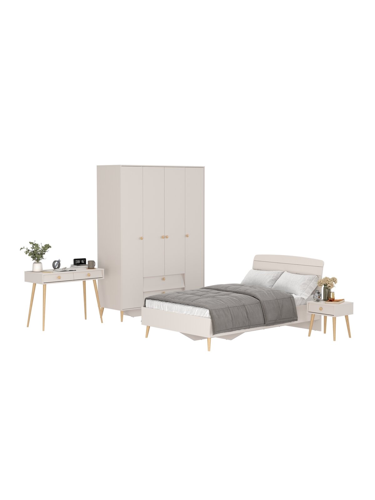 Спальня Афина спальное место 1200х2000 мм, кашемир серый, 4 предмета мебели