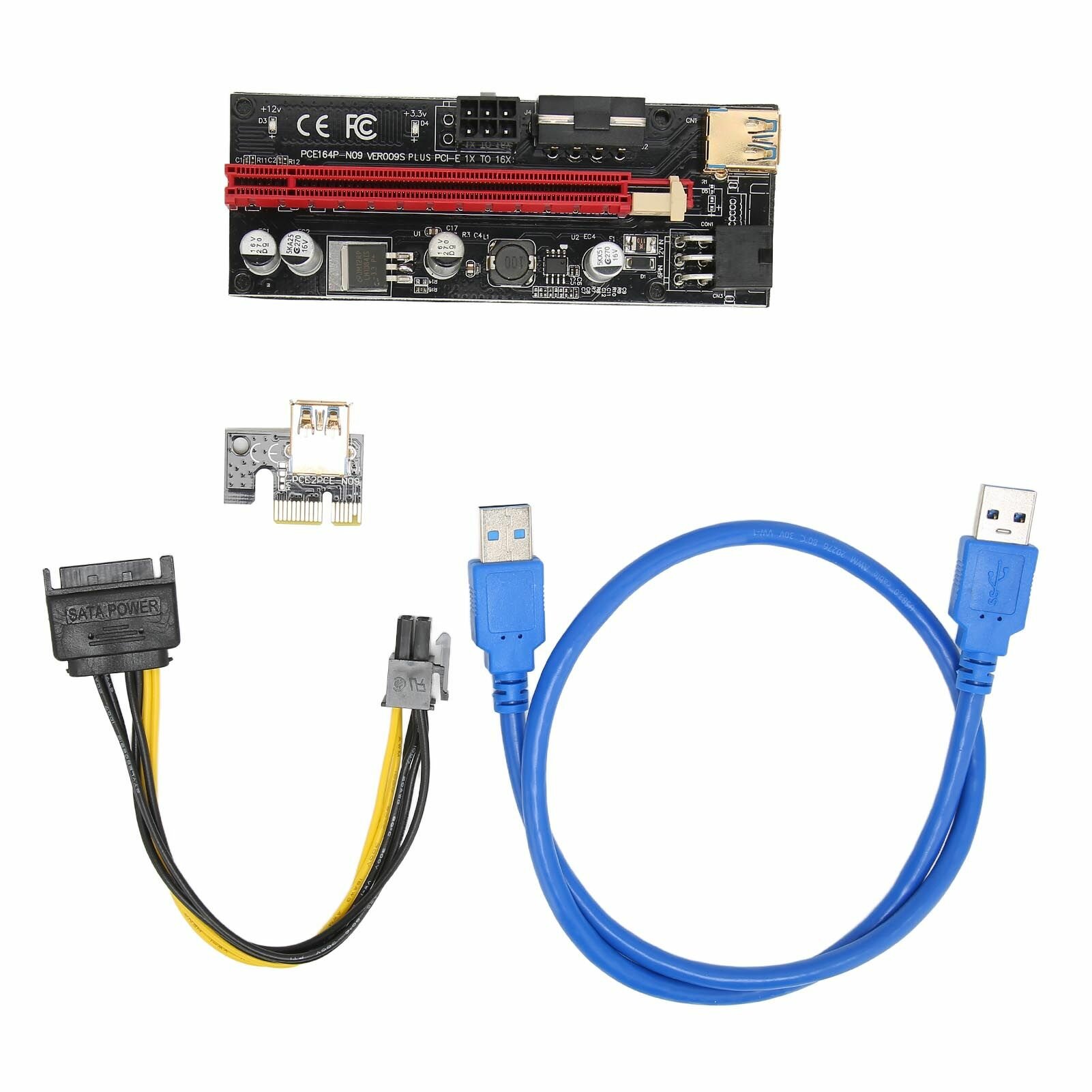 Райзер PCI-E x1 to x16 с USB-кабелем (синий)