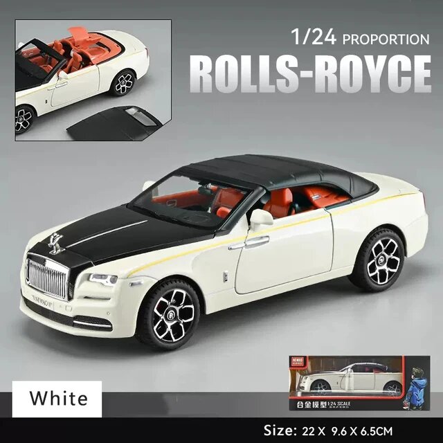 Модель автомобиля Rolls-Royce Dawn 1:24, имитация легкосплавного кабриолета, спортивный автомобиль со звуком и светом, игрушечный инерционный автомобиль, коллекционный подарок для мальчика