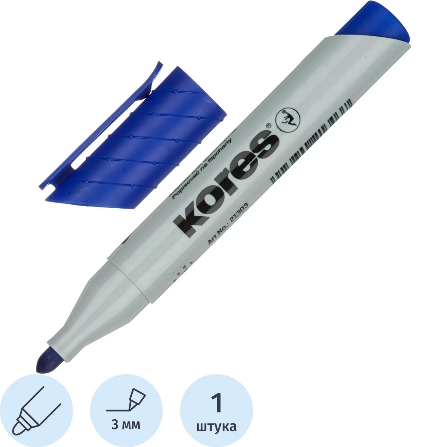 Маркер для флипчартов по бумаге KORES XF1 синий 21303
