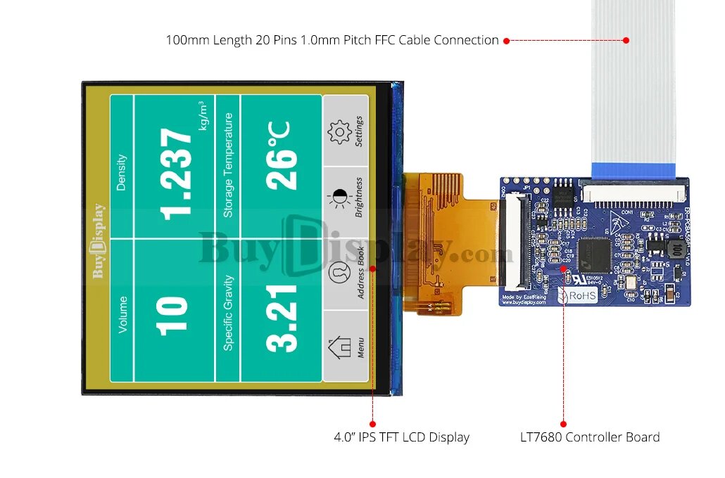 Квадратный 4-дюймовый 480x480 IPS TFT ЖК-дисплей Интерфейс SPI + RGB, дополнительная плата контроллера и сенсорная панель