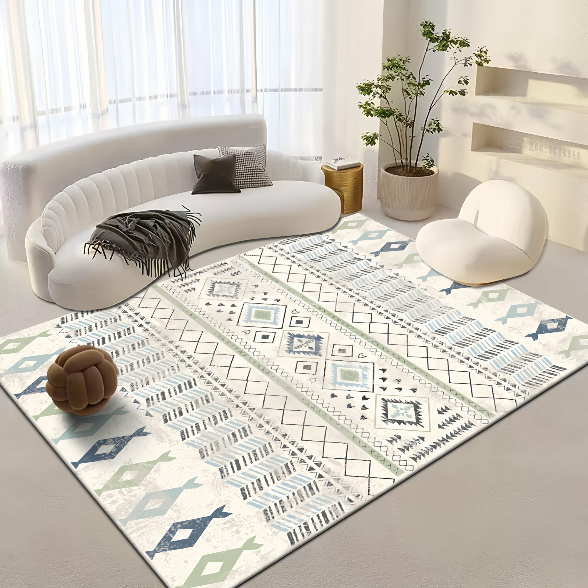 Совершенно новый, современный и минималистичный ковер из искусственного кашемира в скандинавском стиле. 120 см x 160 см