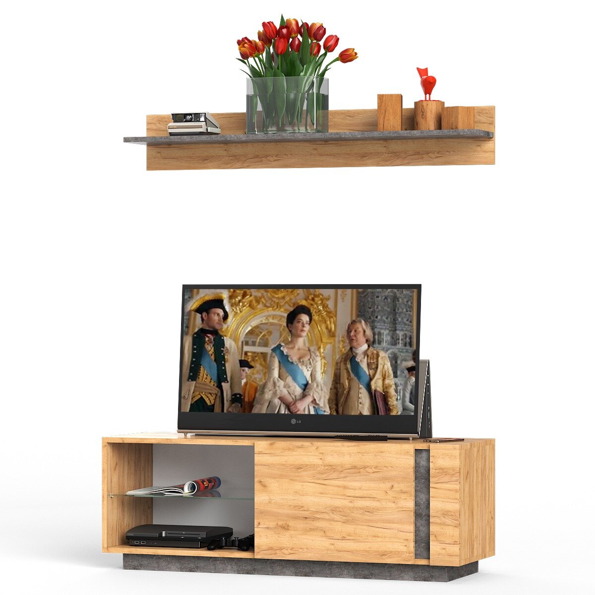 Тумба под телевизор напольная в гостиную 130см дуб крафт золотой/камень тёмный Спасибо-Мебель