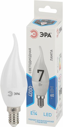 Лампа ЭРА BXS-7W-840-E14, светодиодная, дневной свет, матовая, мощность ...
