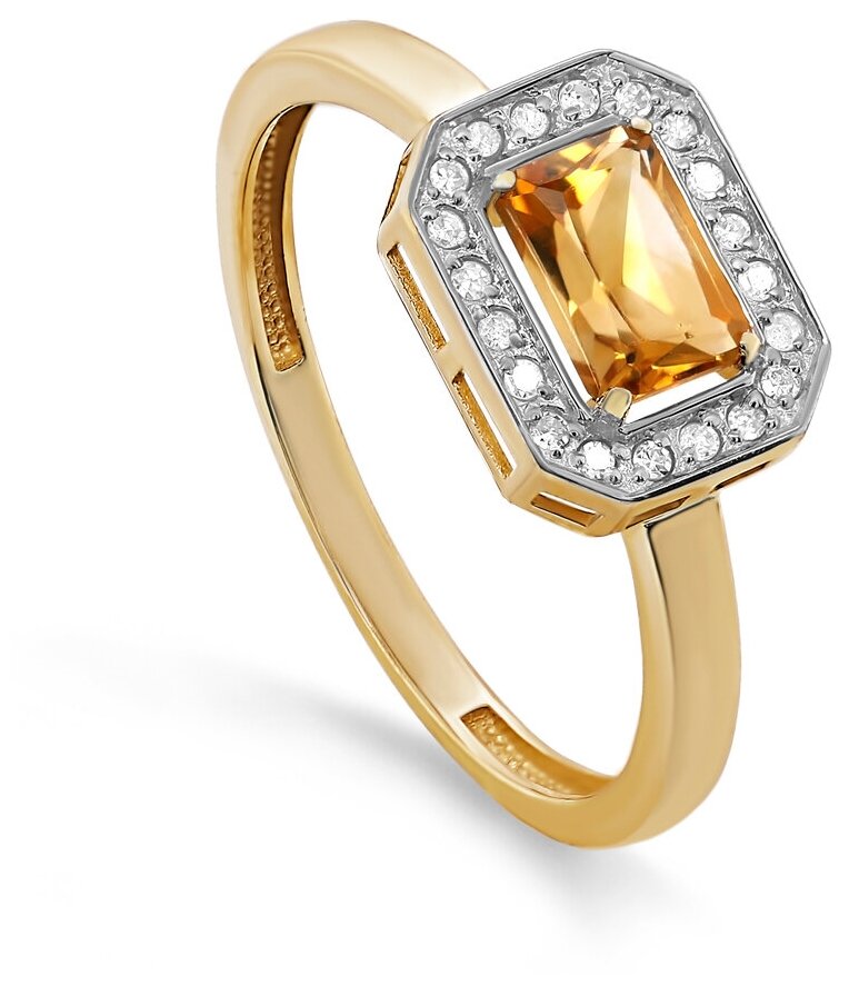 Кольцо, желтое золото, 585 проба, цитрин, бриллиант