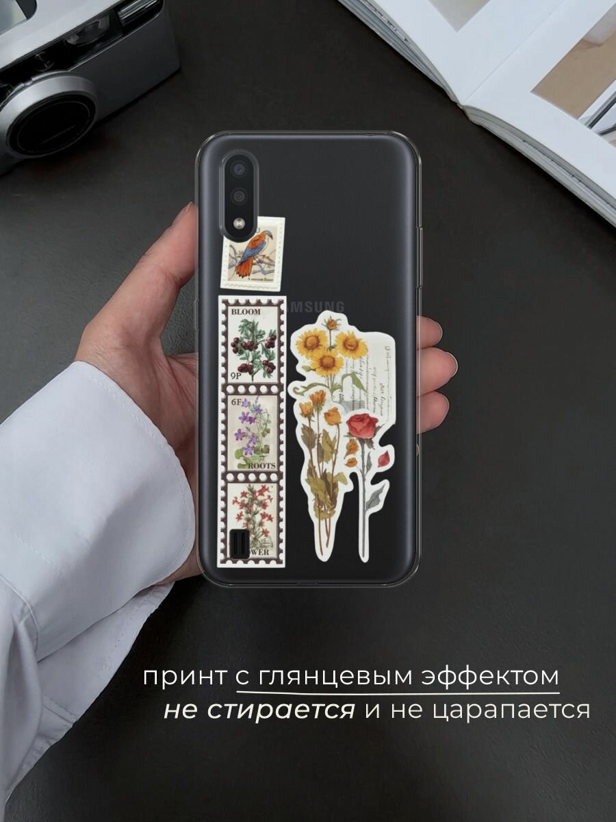 Чехол на Samsung Galaxy A01 / Самсунг Гэлакси А01 с принтом Марки с цветами — фото 1