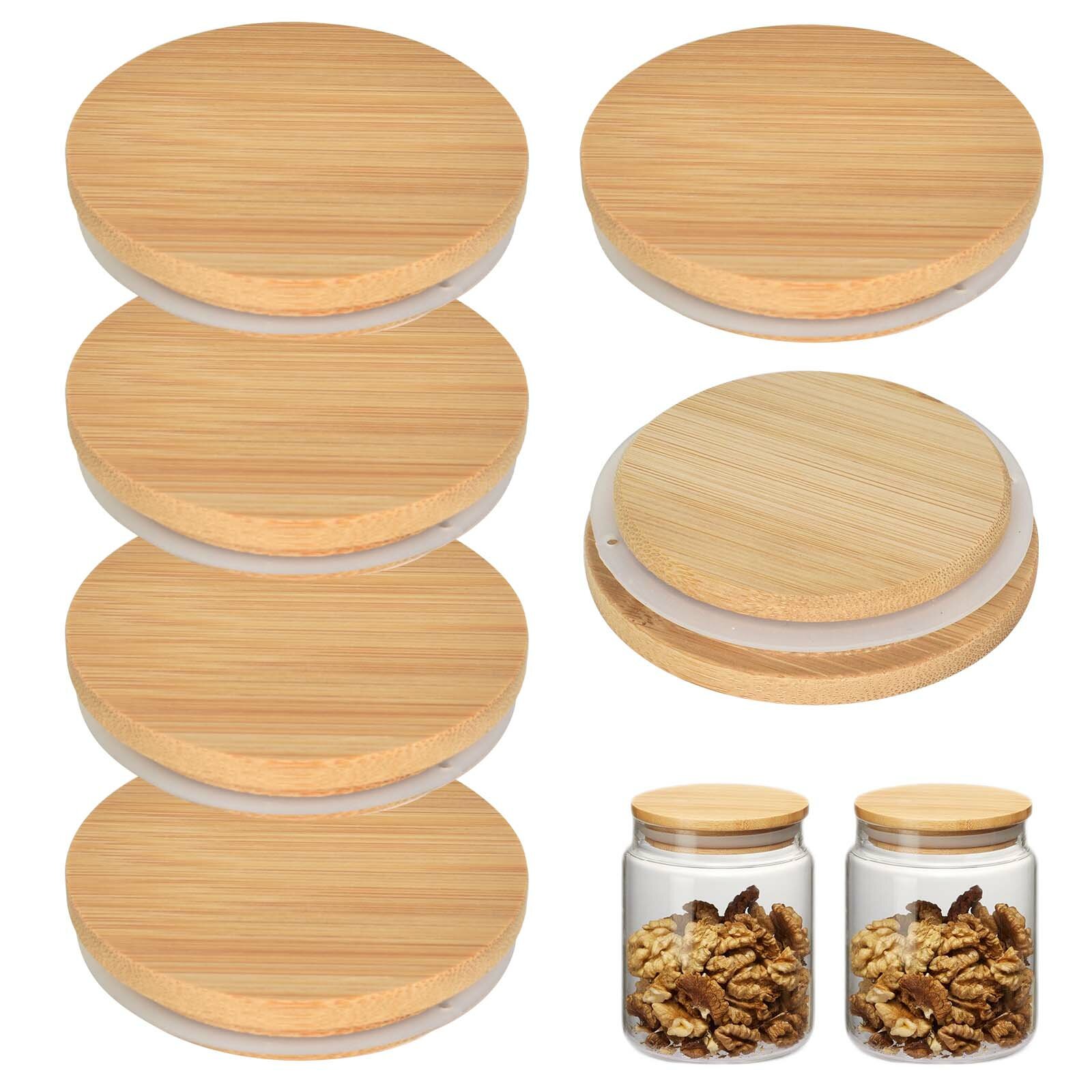 6 упаковок 80 мм бамбуковых крышек, многоразовые деревянные герметичные крышки, для стеклянных банок, хранения напитков и продуктов