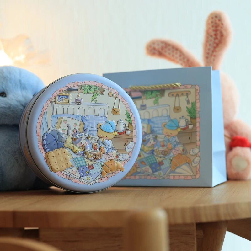 Новая жестяная коробка для хранения ювелирных изделий с мультяшным котом, свадебные сувениры, круглый металлический органайзер для печенья, контейнер, стандартная коробка