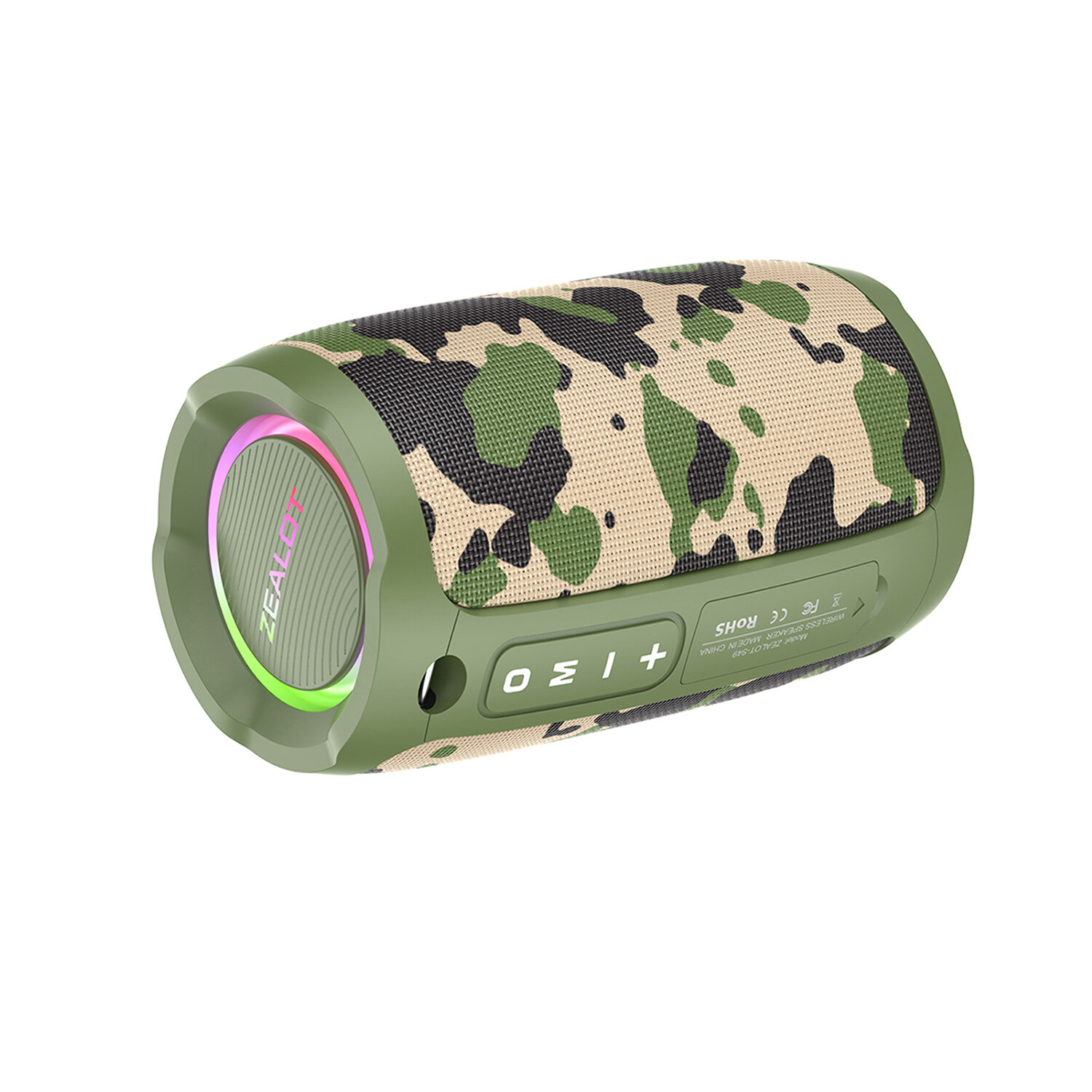 ZEALOT S49 Портативный беспроводной колонка с технологией BT 5.2 40W IP67 водонепроницаемая черный синий камуфляж серый ABS 3.7V 3600mAh 10m 20HZ-20KHZ 85*88*141mm 530g 90*90*147mm 585g 1*колонка 1*инструкция 1*аудиокабель 1*провод питания 1*ремень