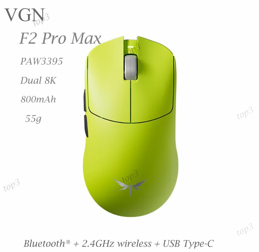 Игровая мышь беспроводная VGN Dragonfly F2 ProMax Dual 8K беспроводная игровая мышь, PAW3395 800 мА, Зеленый, голубой