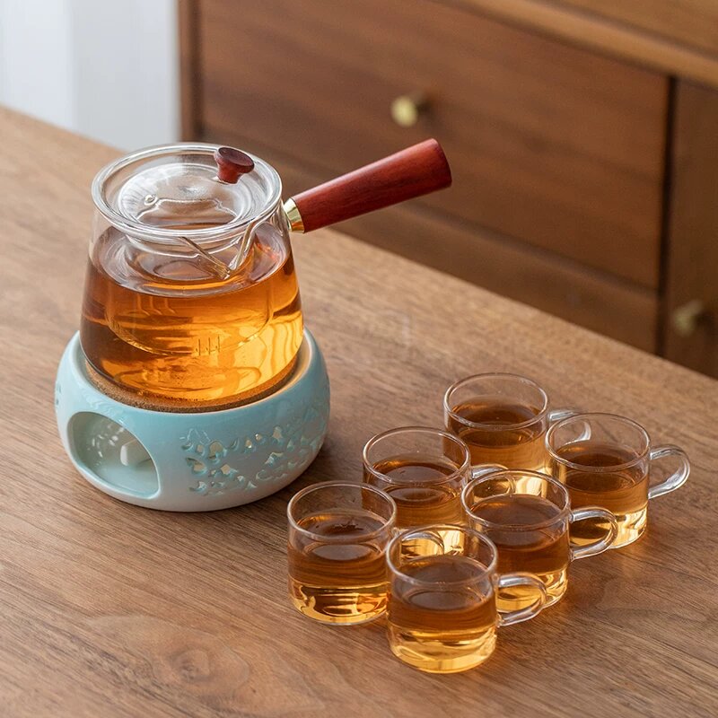 Чайник с подогревом от свечи для домашнего использования, набор для приготовления полезного чая, стеклянный чайник,