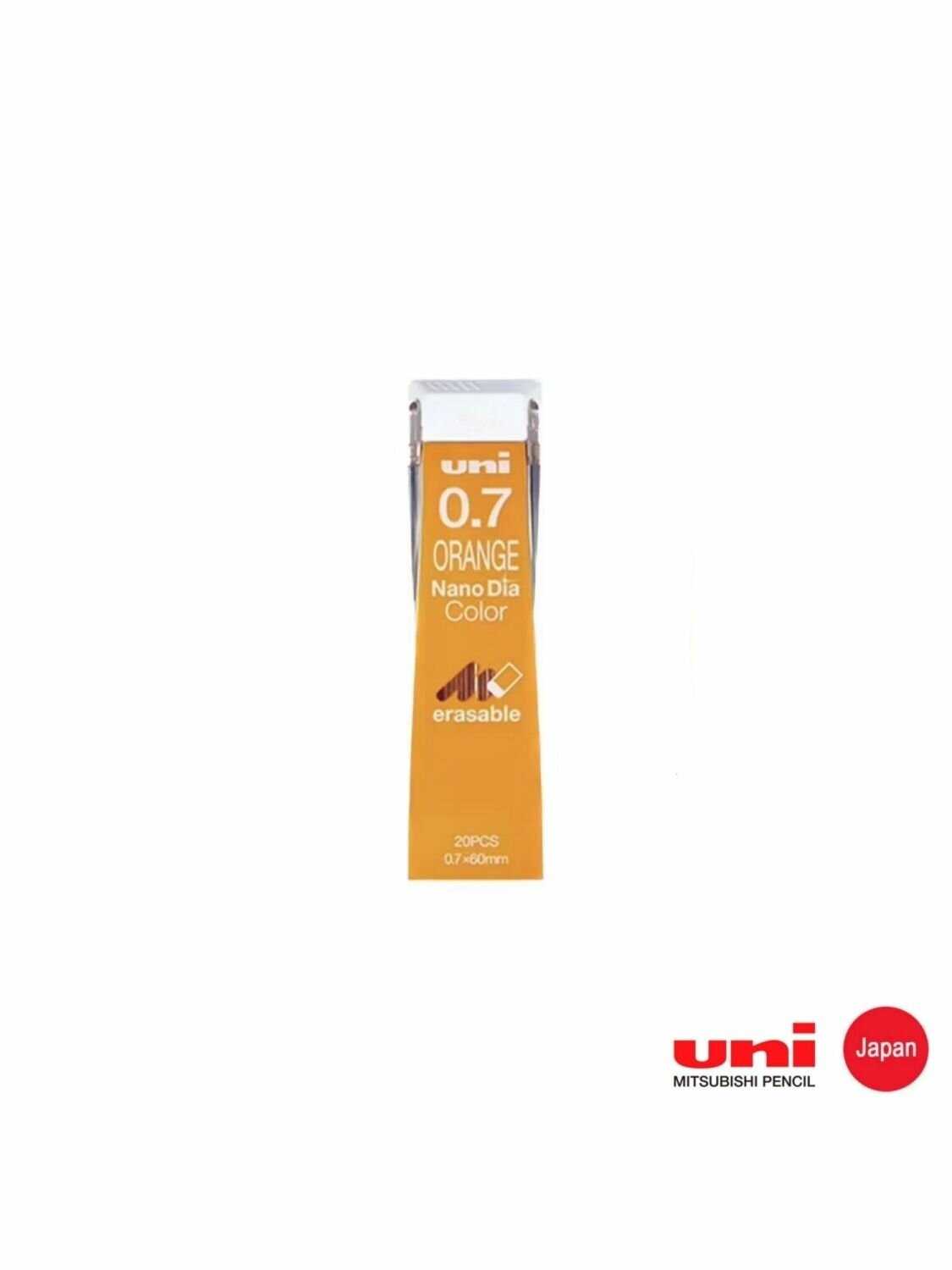 Цветные грифели (стержни) для механического карандаша Uni 202NDC, 1 пенала по 20 стержней, 0,7мм оранжевый