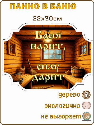 Банная табличка для сауны цветное панно из дерева "Баня парит, здоровье дарит"
