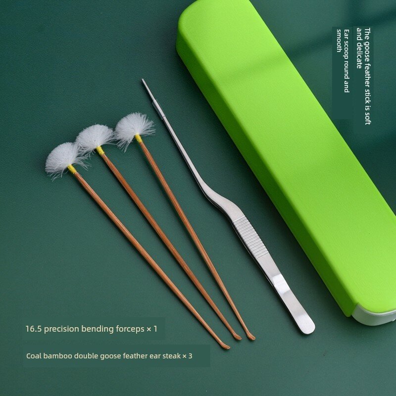 Угольное бамбуковое двуглавое гусиное перо, инструмент для сбора ушей, набор инструментов для сбора ушей, гусиное перо,
