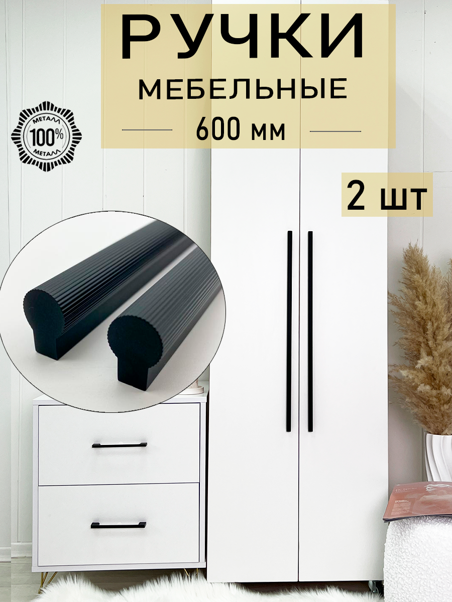 Ручки мебельные длинные современные для шкафа на кухню 576 мм черные 2 шт