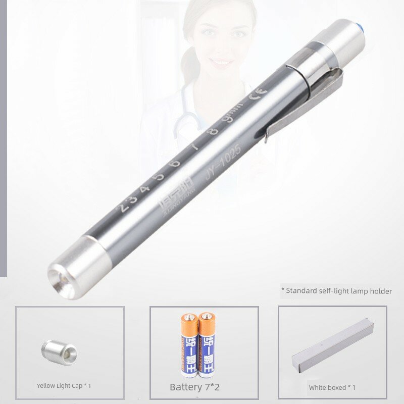 Светодиодный двойной источник света, медицинский фонарик в форме ручки, желтый свет, освещение учеников, ручка, белый