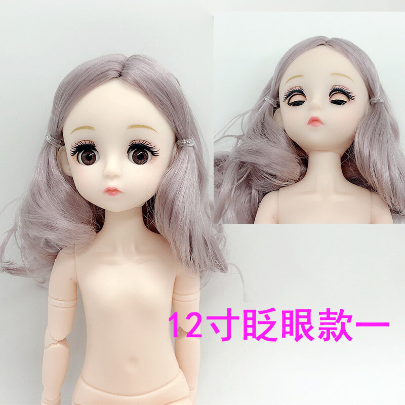 Голова 12-дюймовой куклы BJD с моргающими полуприкрытыми глазами, 23 сустава - серые волосы