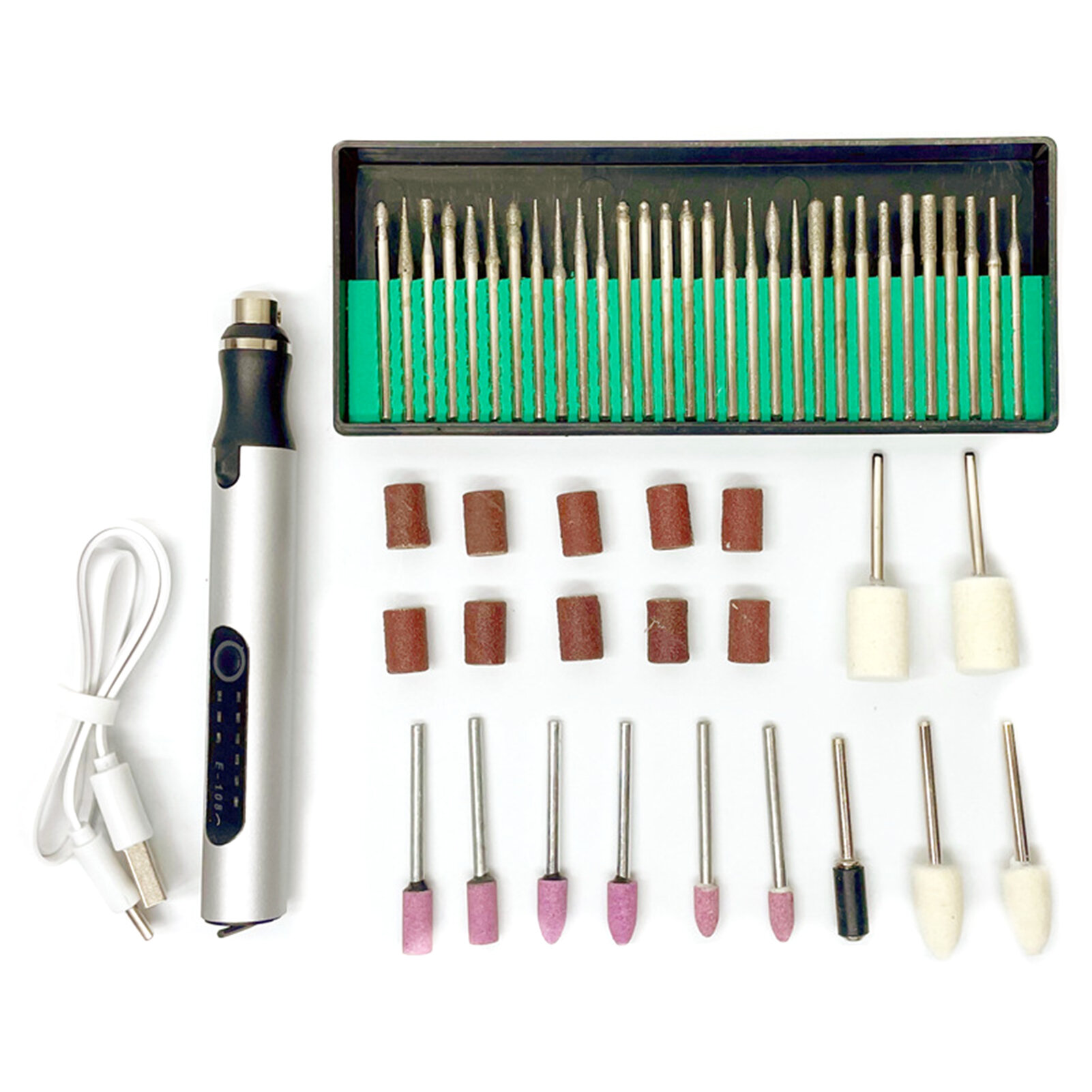 Портативный электрический набор для маникюра и педикюра с бормашками для ногтей, профессиональная машина для шлифования ногтей, портативное устройство для полировки и формирования ногтей с керамическими бормашками для акриловых ногтей, цвет: серебристый,