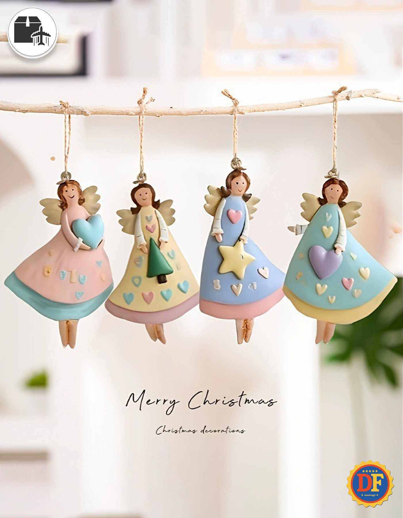 Винтажные деревянные подвески «Ангелочки» для елки — 7 дизайнов, ретро стиль, экологичный декор，Высота 8 см，4шт.