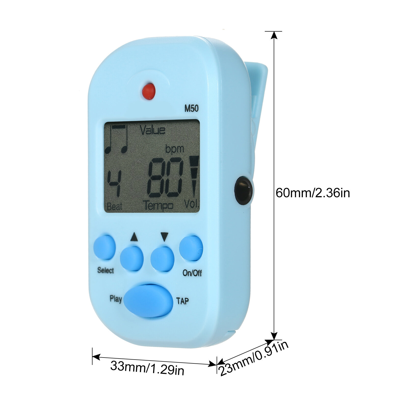 Мини цифровой метроном M50 Tempo Metronome Электронный метроном с клипсой Карманный метроном Подходит для гитары, фортепиано, скрипки, барабана и других инструментов