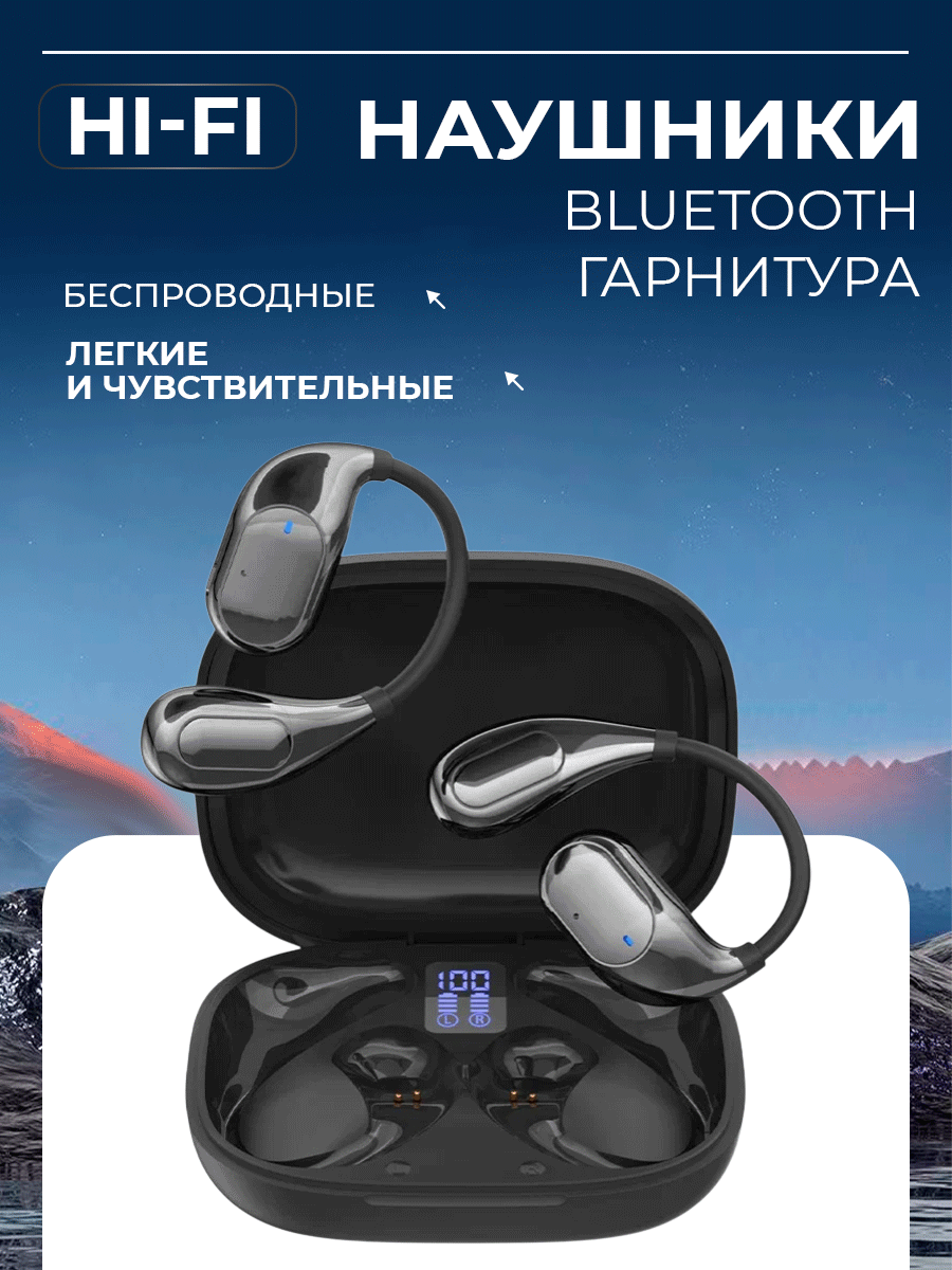 Наушники клипсы беспроводные спортивные Bluetooth 5.4 с шумоподавлением