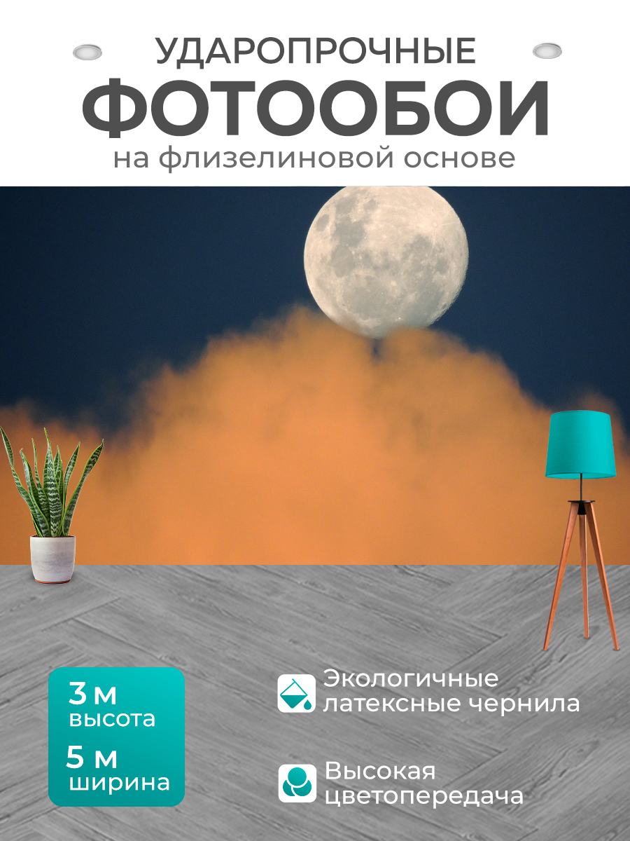 Фотообои моющиеся ударопрочные "Луна, небо, облака" 500x300 см. флизелиновые на стену