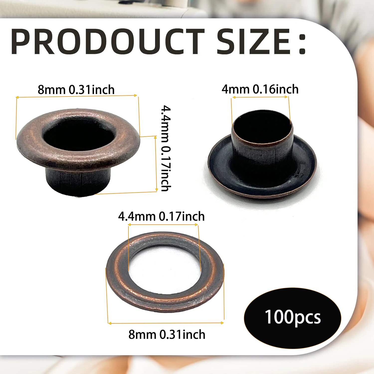 Металлические люверсы для кожи 3мм, 4мм, 5мм Коричневый, 4mm Antique Brass