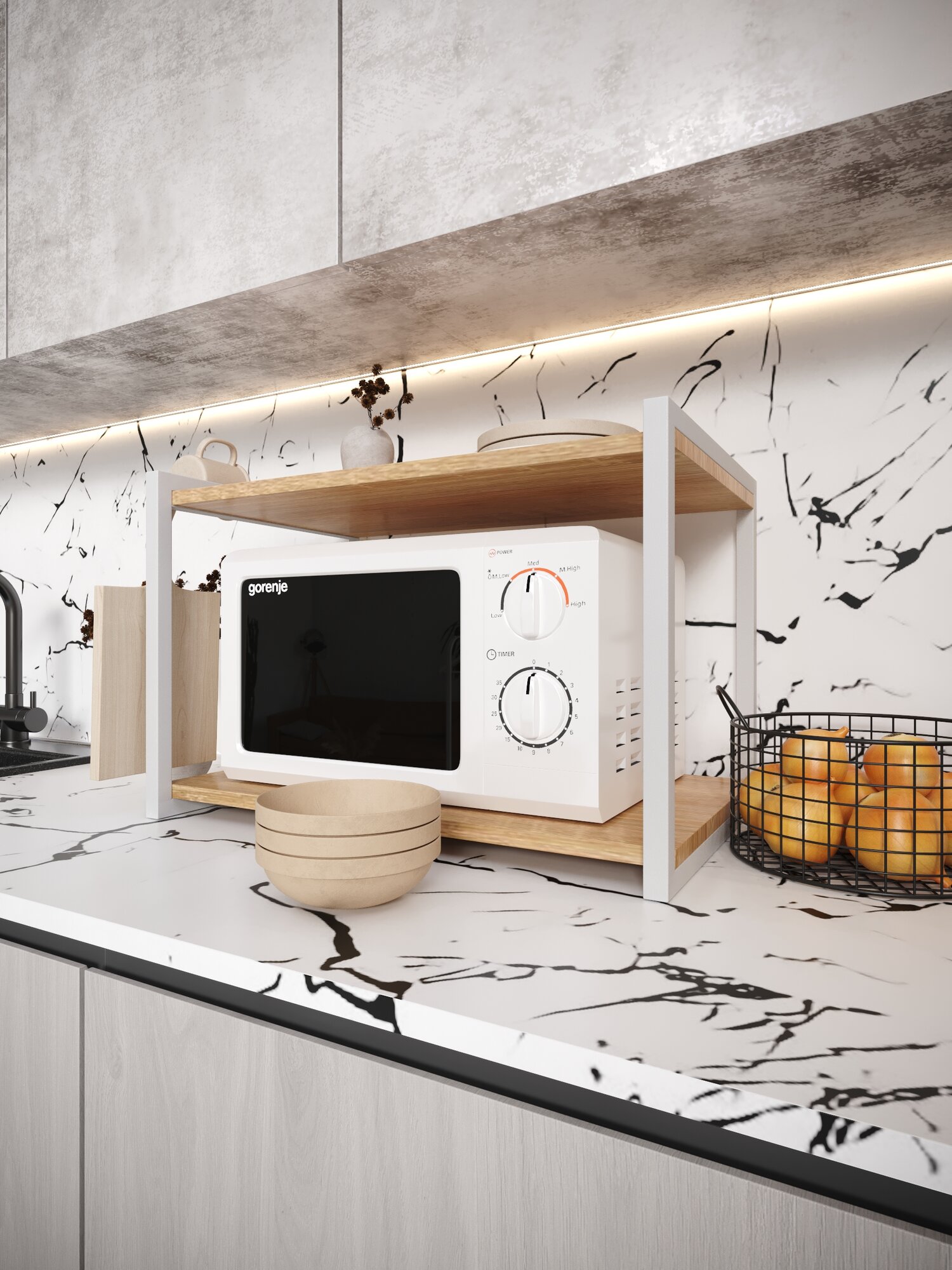 Настенная полка для СВЧ, ЛДСП 16мм, металл 20x20мм, 2 уровня, усиленная конструкция