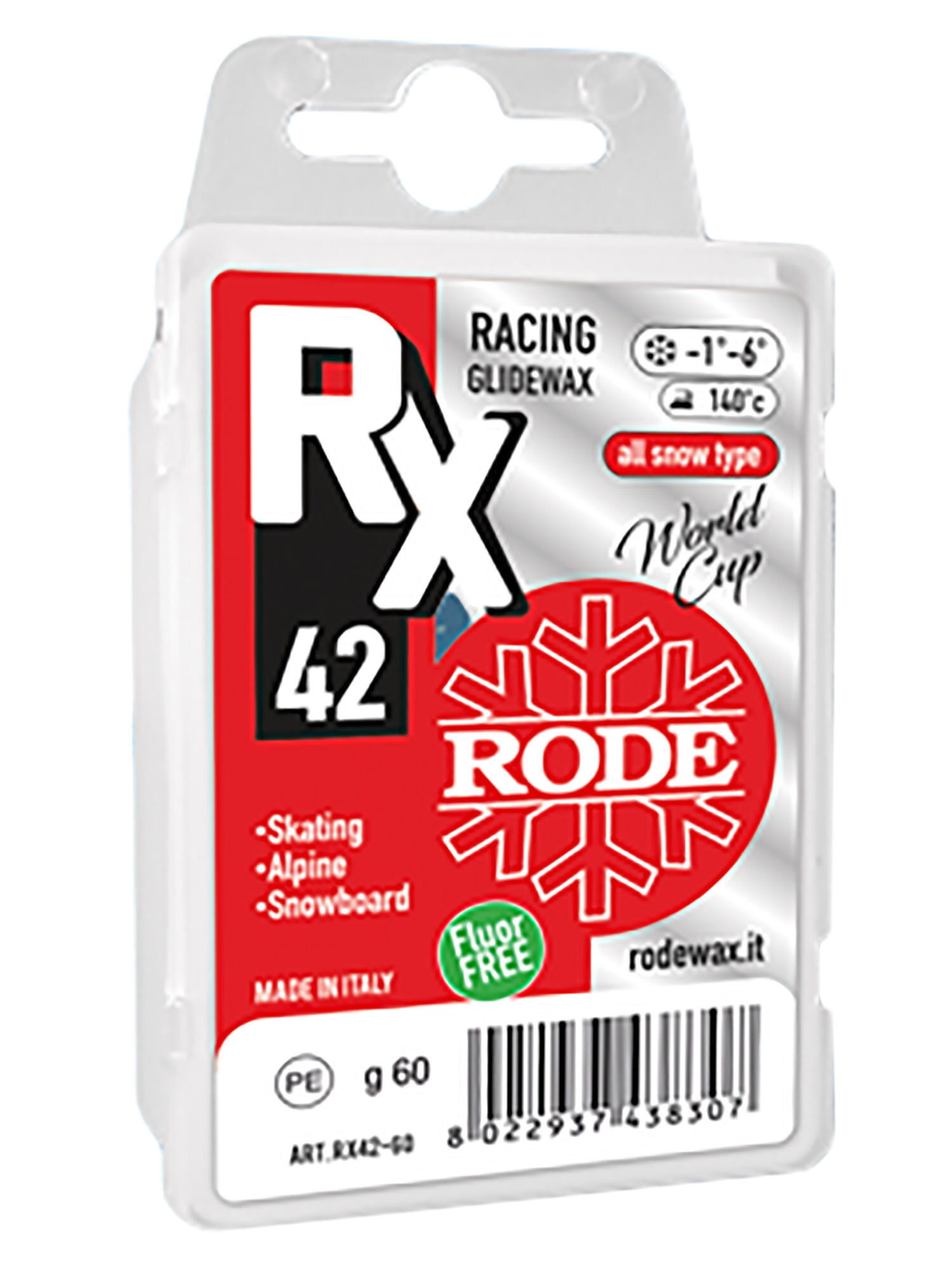 Бесфтористый парафин скольжения твердый RODE World Cup Glider -1C°. -6C° 60g