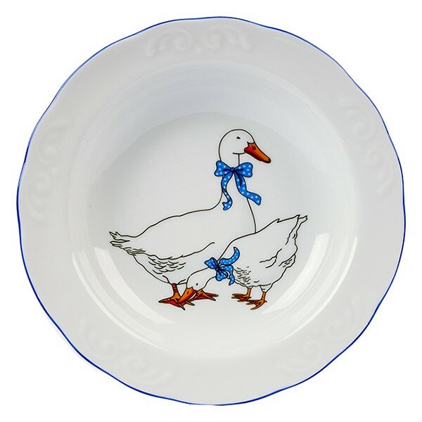 Тарелка глубокая «Надежда» Гуси, фарфор, 220 мм, белый, синий (Добрушский фарфоровый завод)
