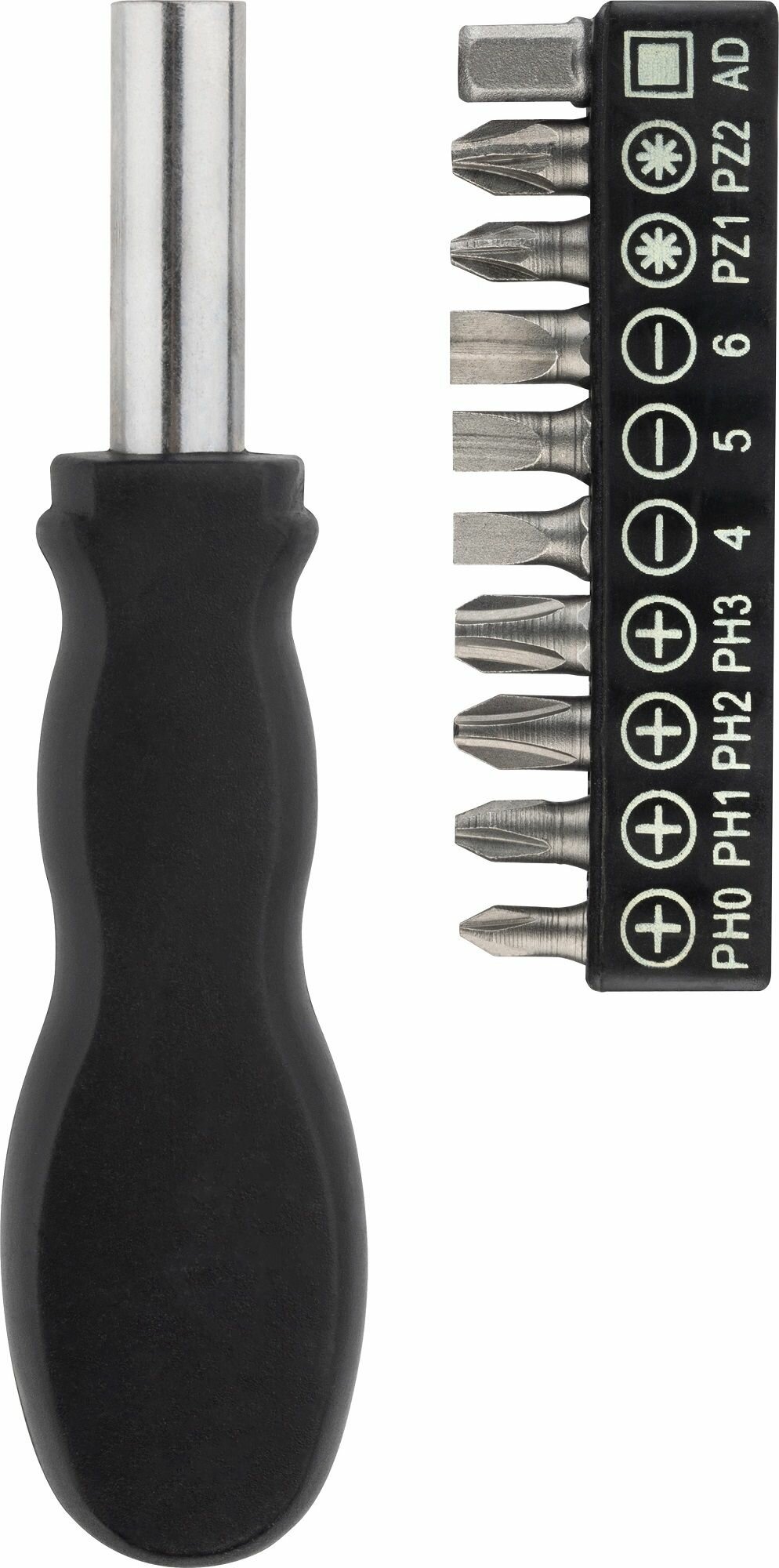 Отвертка с набором бит PARK 11 предметов, пластиковые рукоятки 109102