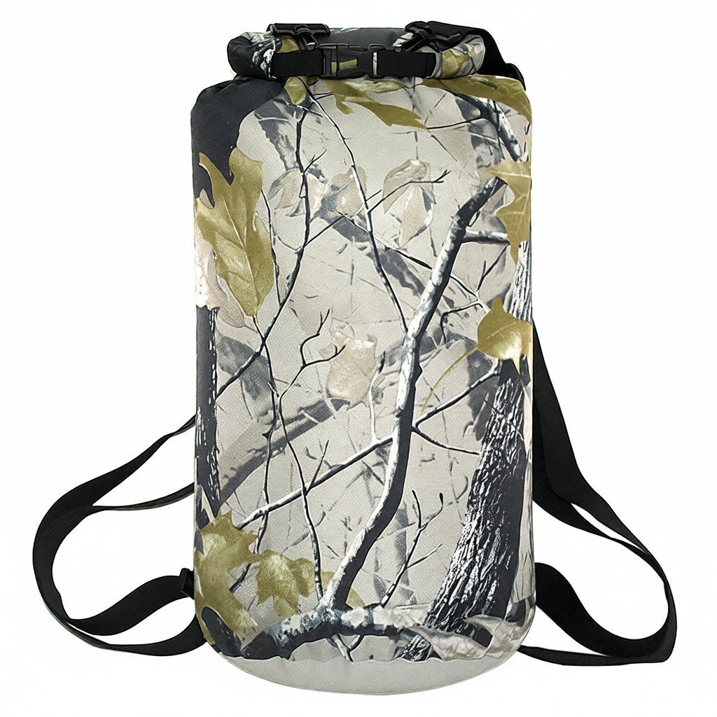 20L Waterproof Dry Bag Backpack Roll Top Dry Sack для Kayaking Rafting Boating Camping Hiking Beach Fishing, цвет Leaf/ Camouflage, размер плоский 36*62cm, размер использования 23*46cm, водонепроницаемость IPX6, материал Nylon PVC, вес упаковки 380g,