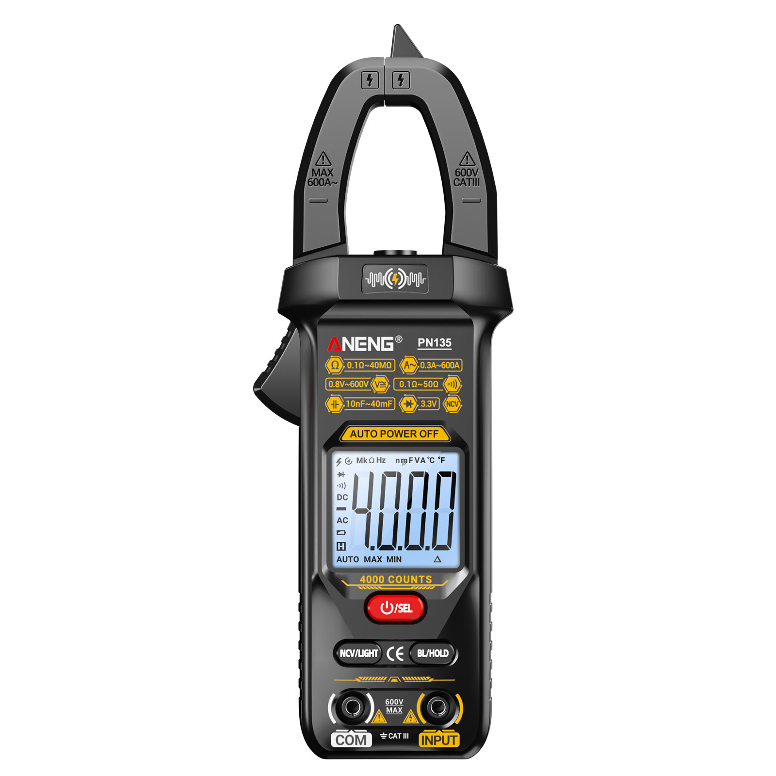 ANENG PN135 Клешневое мультиметр умный AC/DC напряжение 600A AC ток 4000 Counts точность измерений NCV емкость сопротивление тест инструмент