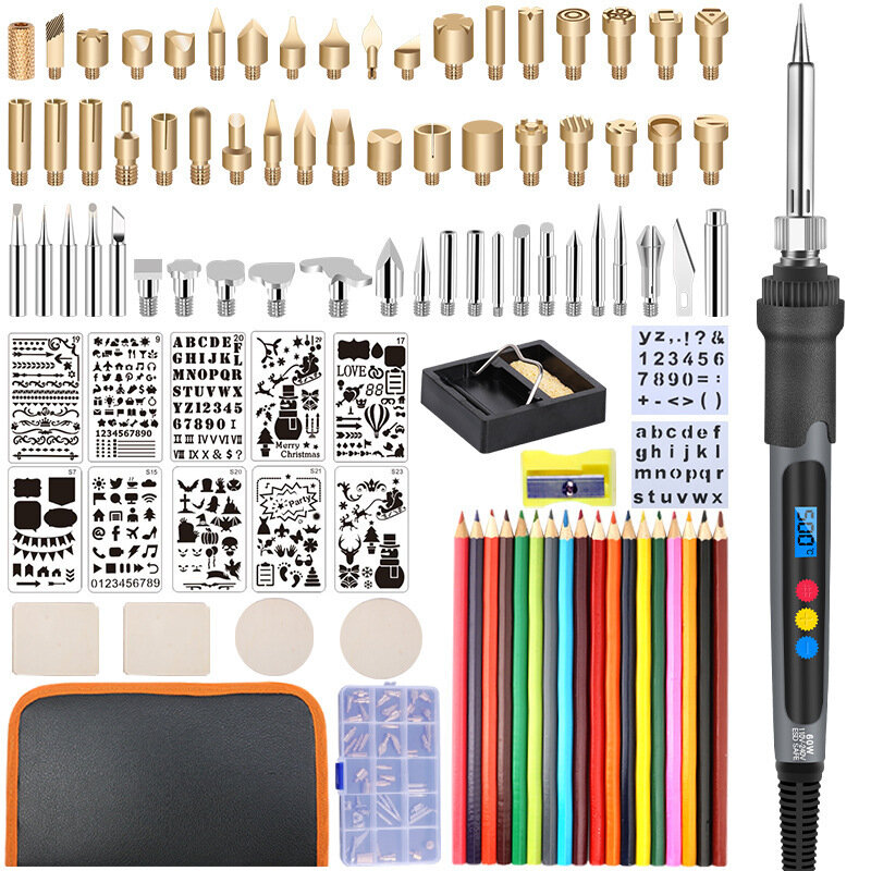 Набор электрических паяльников с цифровым дисплеем для пирографии 110V, огненная паяльная ручка, набор для выжигания по дереву