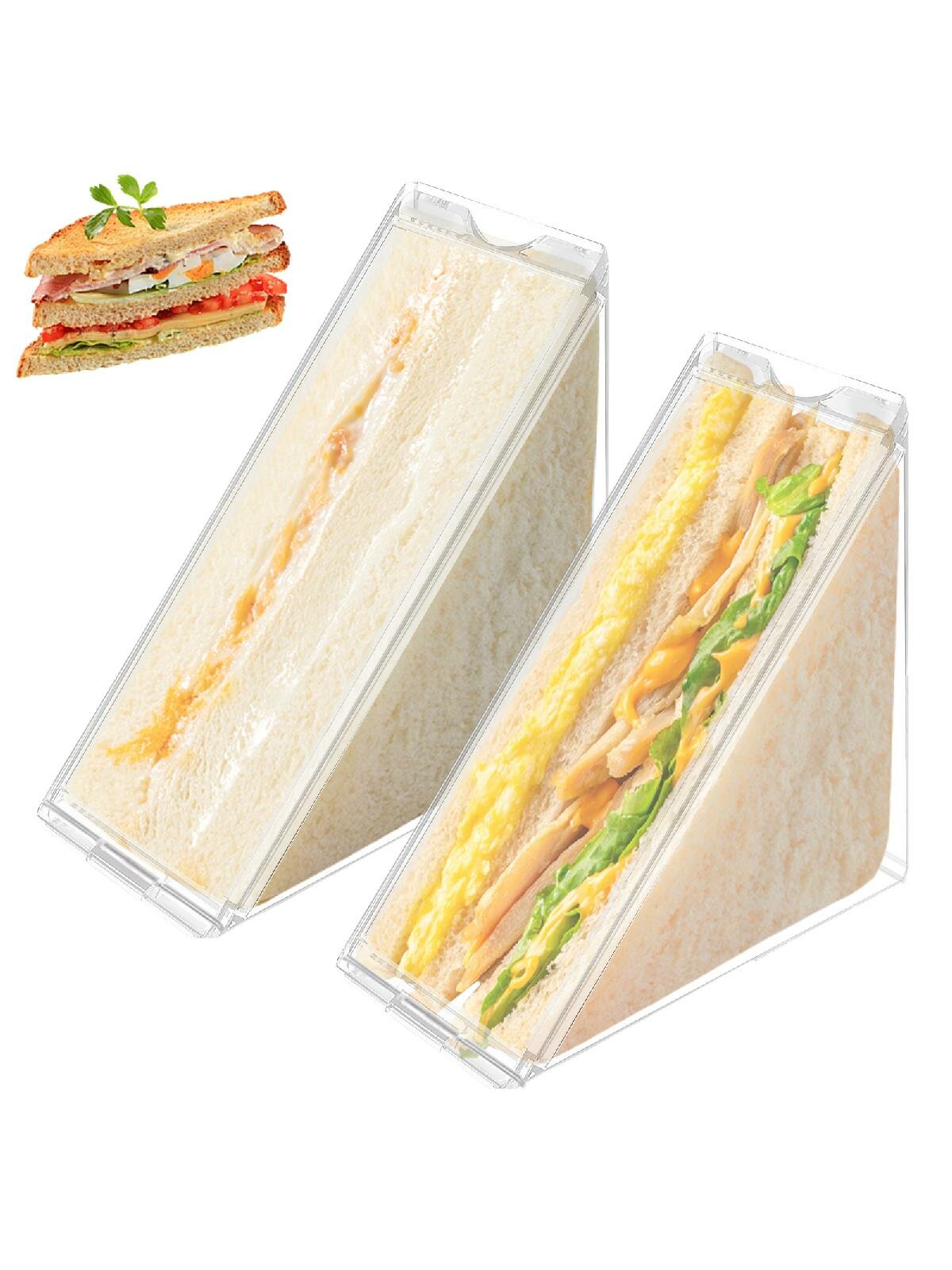 Коробка для сэндвичей из 2 упаковок, моющийся ланч-бокс, прозрачный футляр для хранения сэндвичей