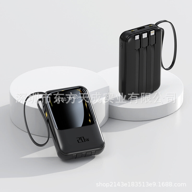 Оптовая продажа миниатюрного компактного портативного встроенного кабеля Power Bank 20000mAh с большой емкостью, подарок с индивидуальным логотипом, мобильный источник питания