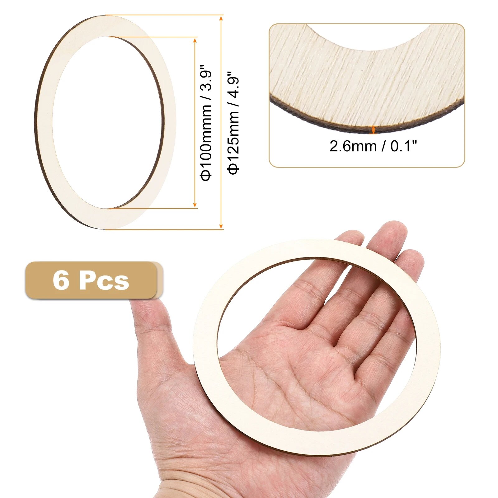 Деревянные кольца для творчества 4.9 Inch 6pcs